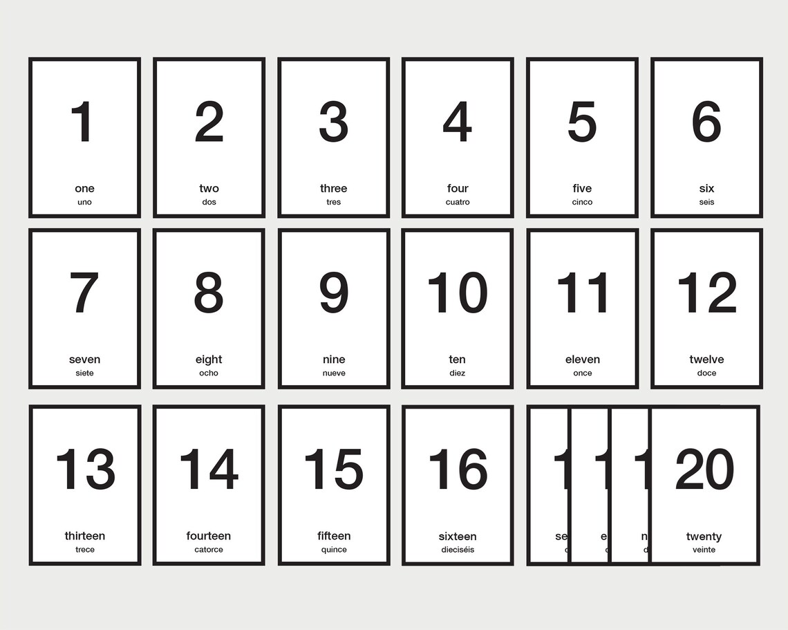 Printable Bilingual Number Flashcards | Mini Counting Cards | Number 1 ...