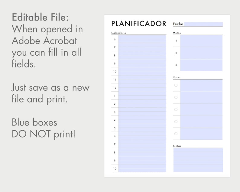 Spanish Daily Planner | Spanish Printable Daily Planner | Spanish ...