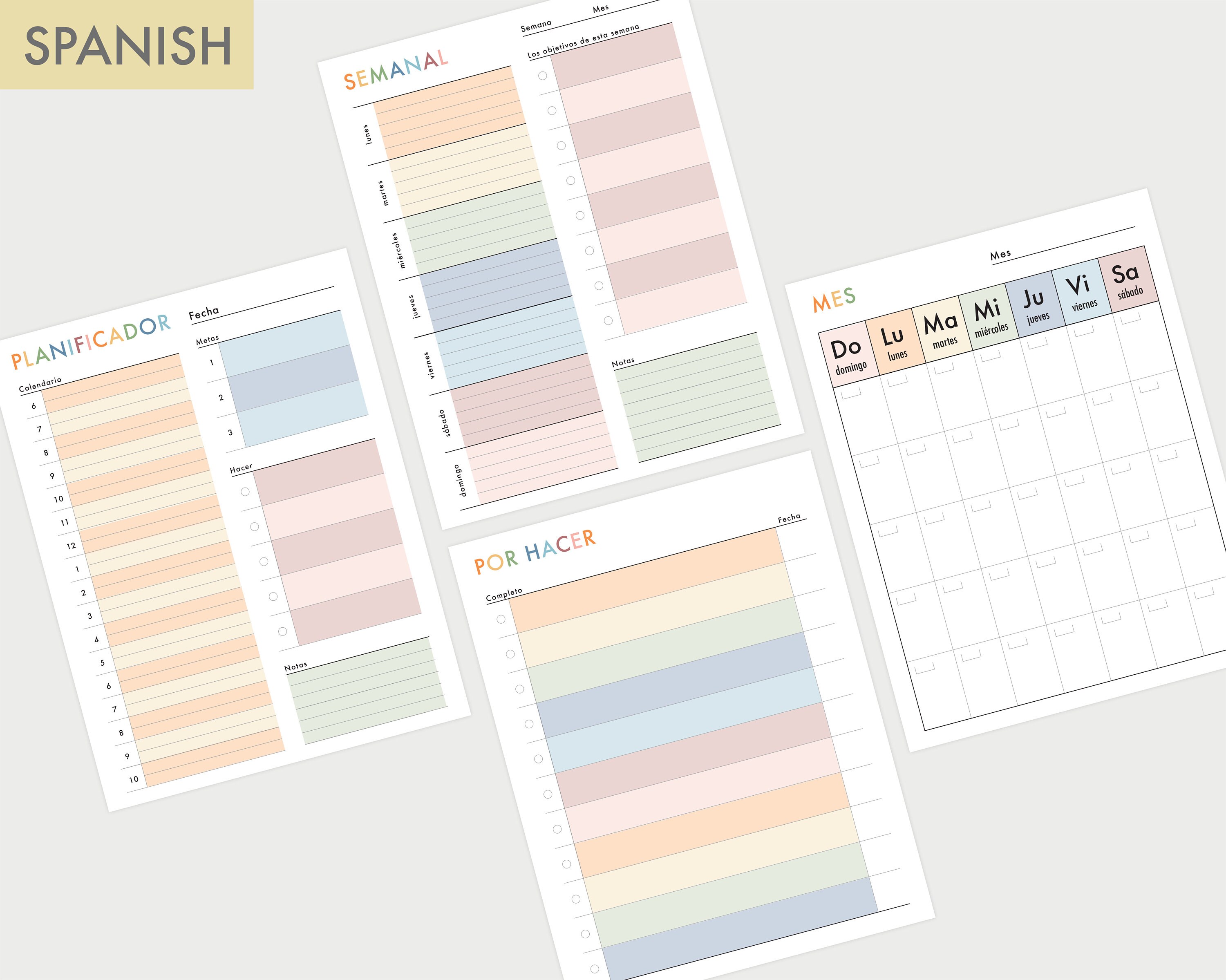 Spanish Daily Color Planner Spanish Printable Daily planner | Etsy