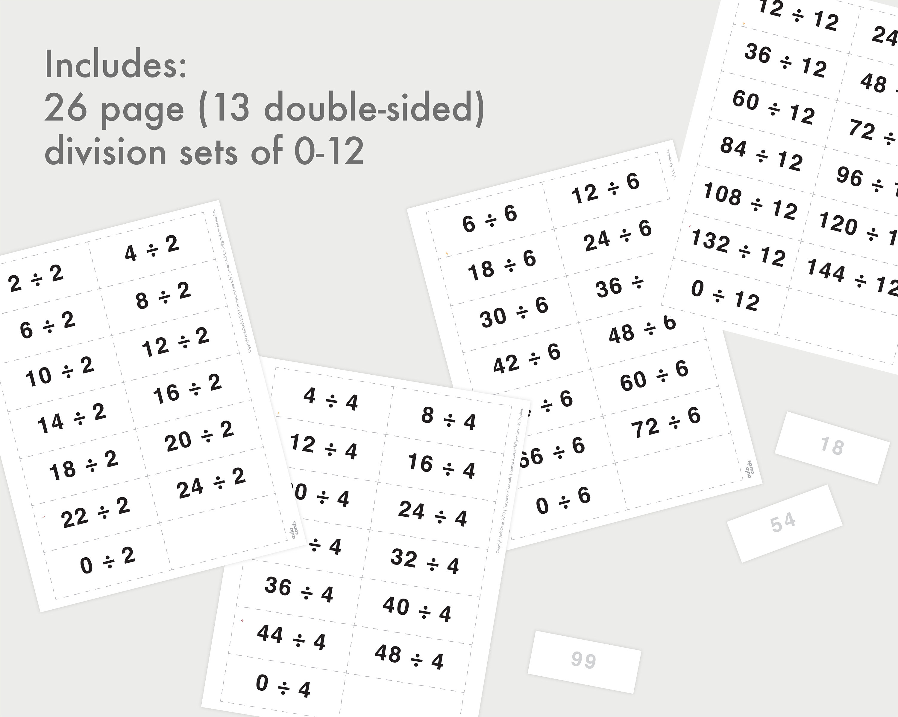 Division Flash Cards and Number Chart | Time Tabled Square | Division ...