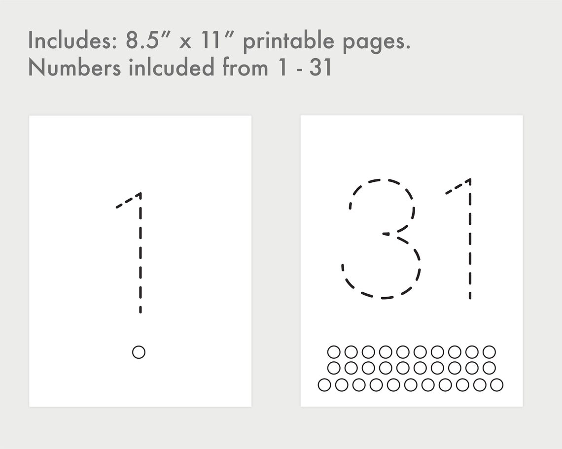 Number Tracing | Numbers 1-31 Traceable Monthly Numbers | Counting ...