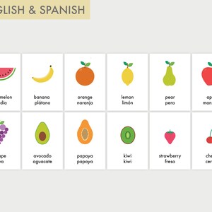 Bilingual English - Spanish Fruit Learning Flashcards | Bilingual ...