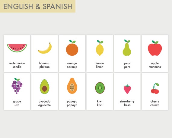 Bilingual English Spanish Fruit Learning Flashcards | Etsy
