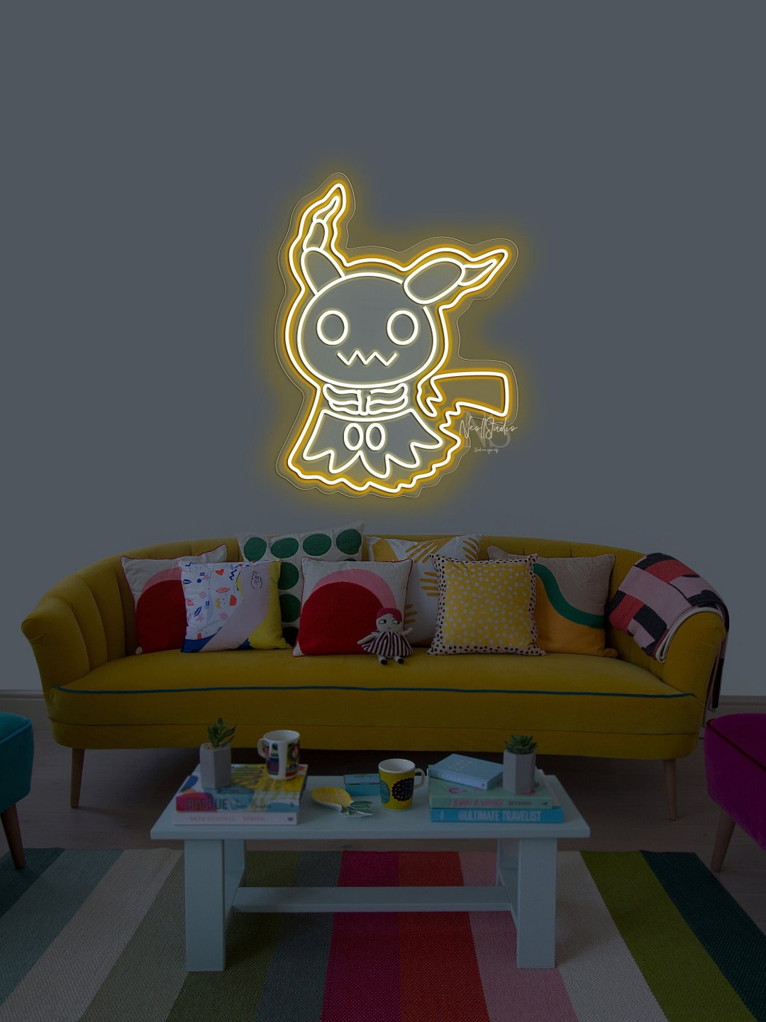 Japanese Yellow GHOST ANIME Character Skeleton- LED Neon Sign, Custom ...