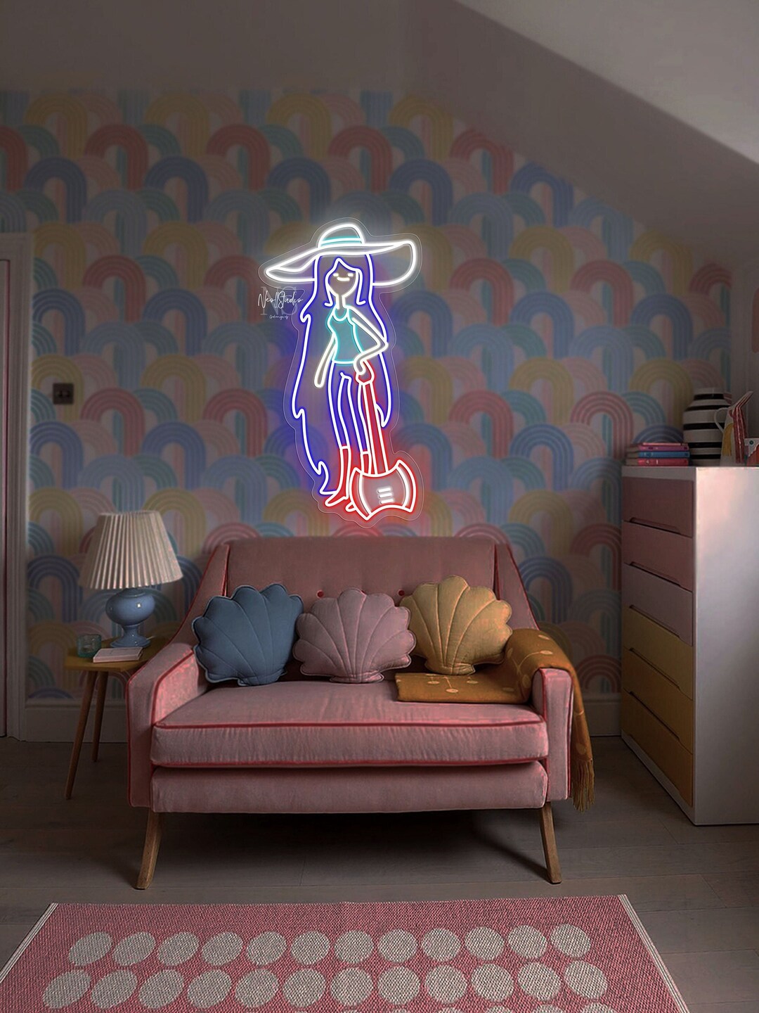 MARCELINE Girl in Sombrero With Guitar Cowgirl Vampire LED Neon Sign ...