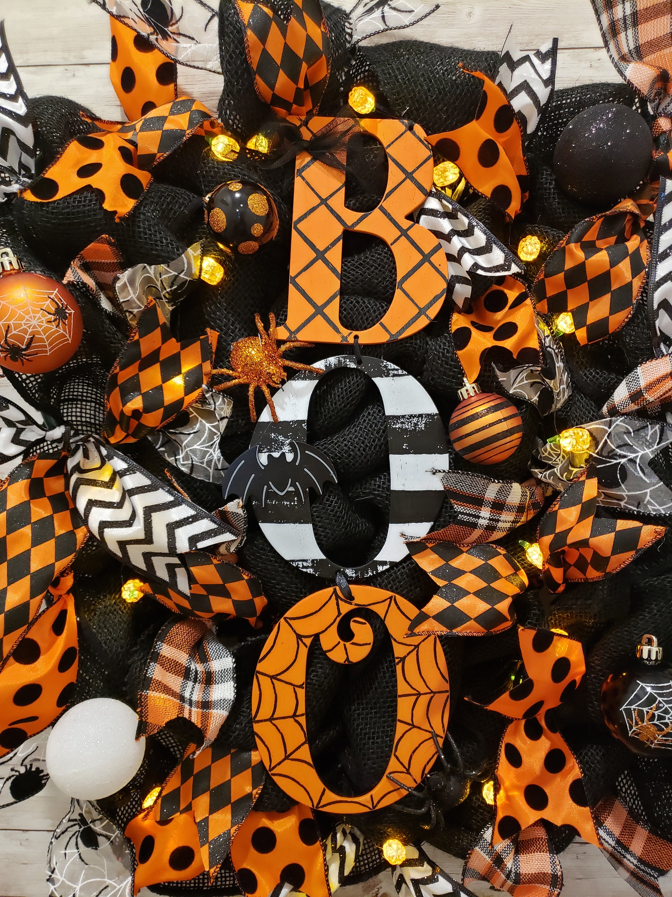 Boo Wreath With Pumpkin Lights, Burlap & Ribbon, Halloween Wreath ...