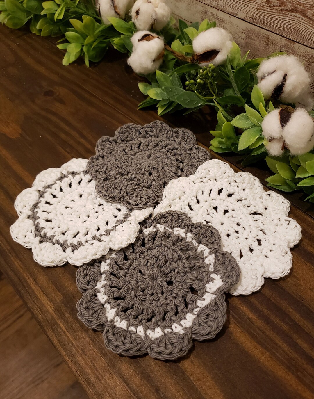 Set of Four Crochet Coasters, Farmhouse Coasters, Boho Coasters ...