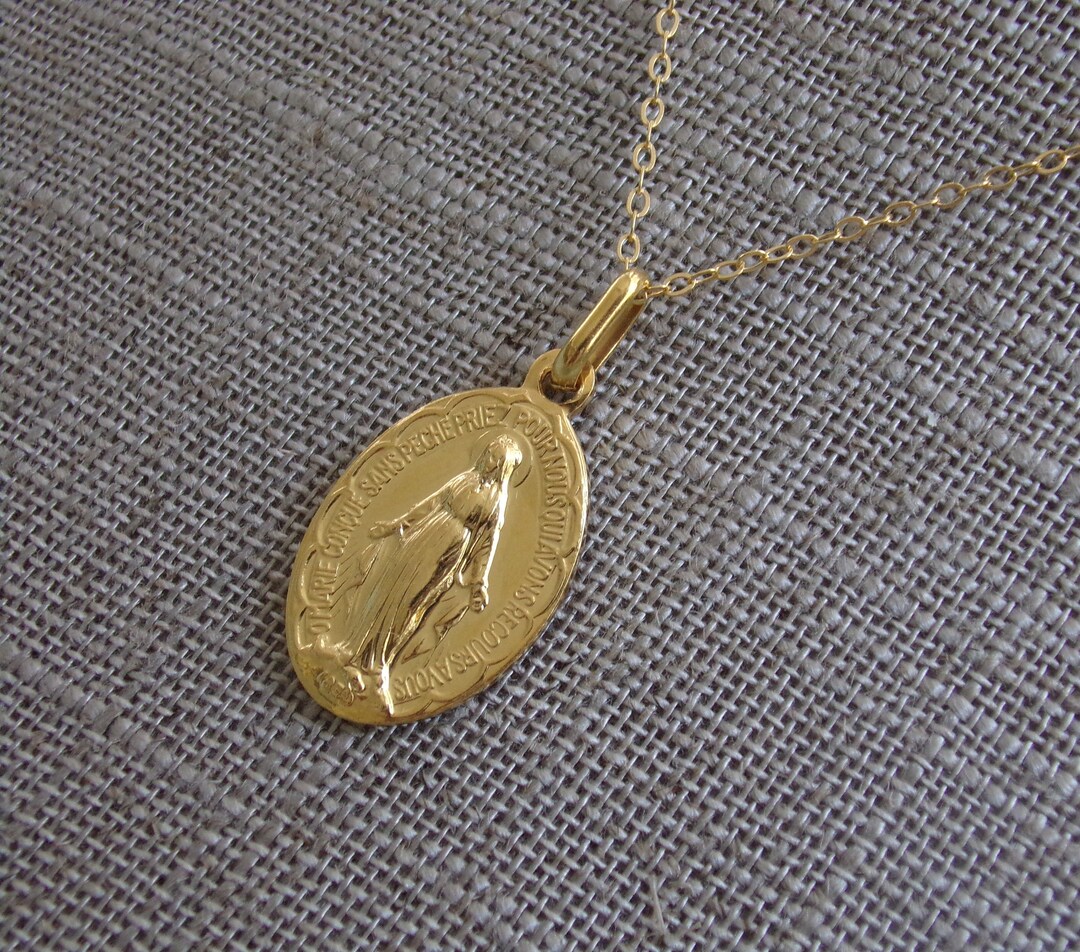 Beautiful Catholic Bright Shiny Brass French Miraculous Medal Necklace ...