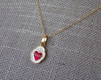 Lovely Antique SACRED HEART of JESUS Red and White Enamel Catholic ...