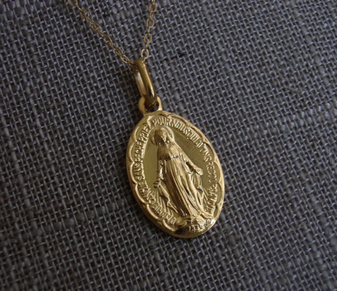 Beautiful Catholic Bright Shiny Brass French Miraculous Medal Necklace ...