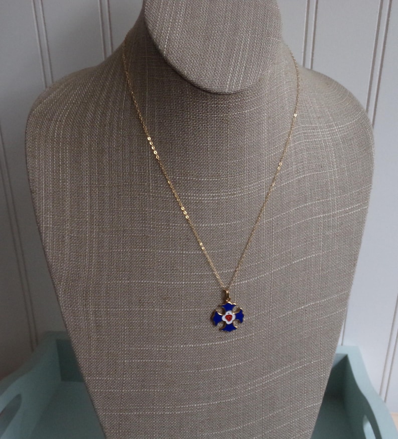 French Sacred Heart Fleury Cross Medal Necklace, Enamel, 18" Gold ...