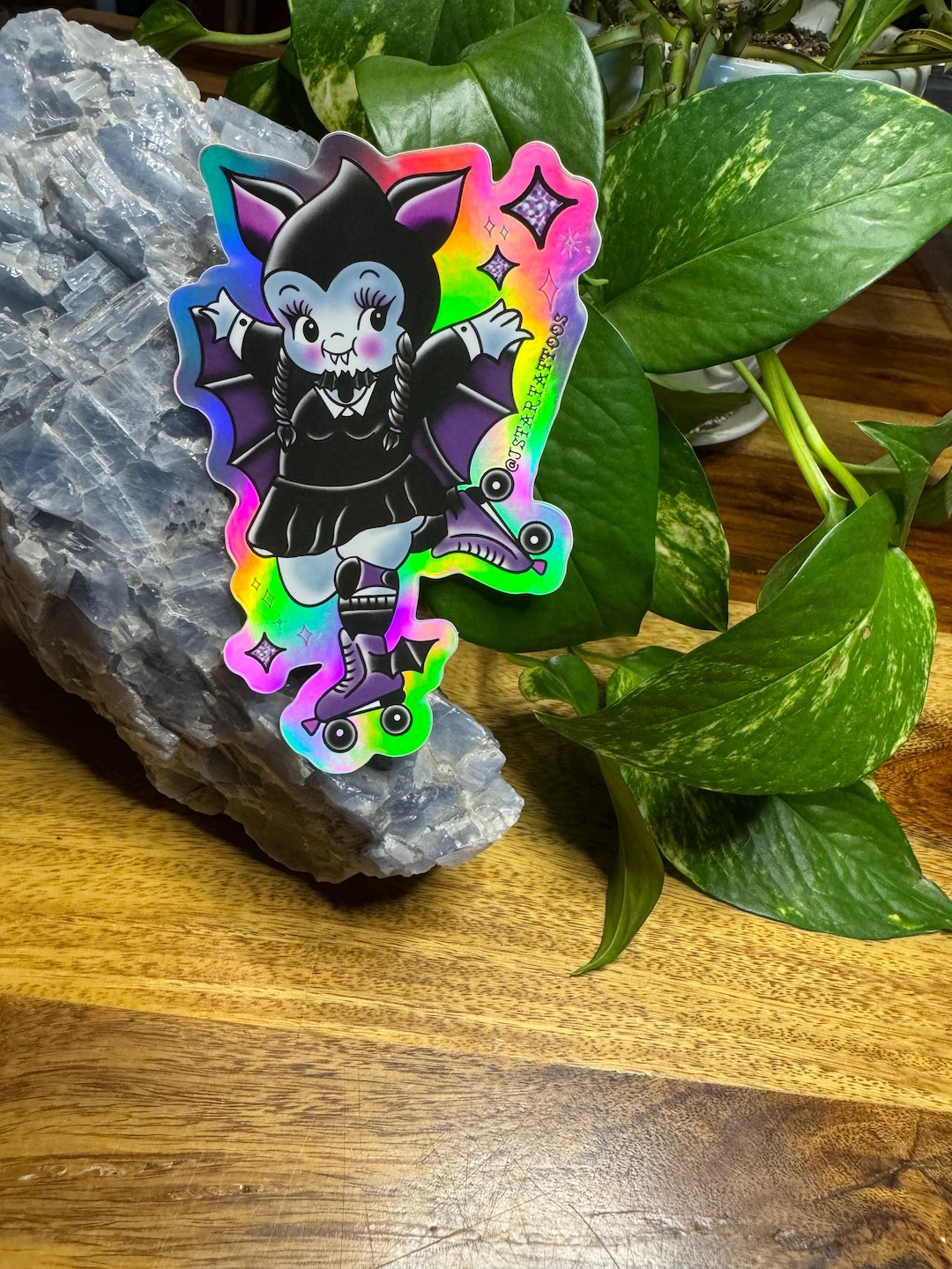 Tattoo Artist/vintage/kewpie Skating Bat Girl Sticker/ Bat/roller Derby ...
