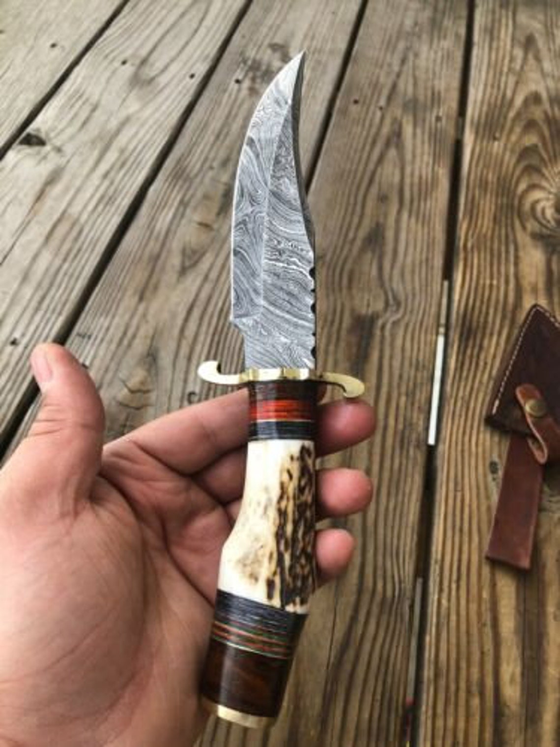 10custom Hand Forged Damascus Steel Hunting Knife W Etsy
