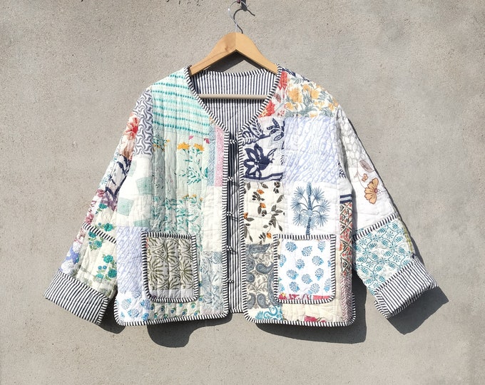 Handmade Patchwork Jacket, Hand Stitched Cotton Patchwork Jacket ...
