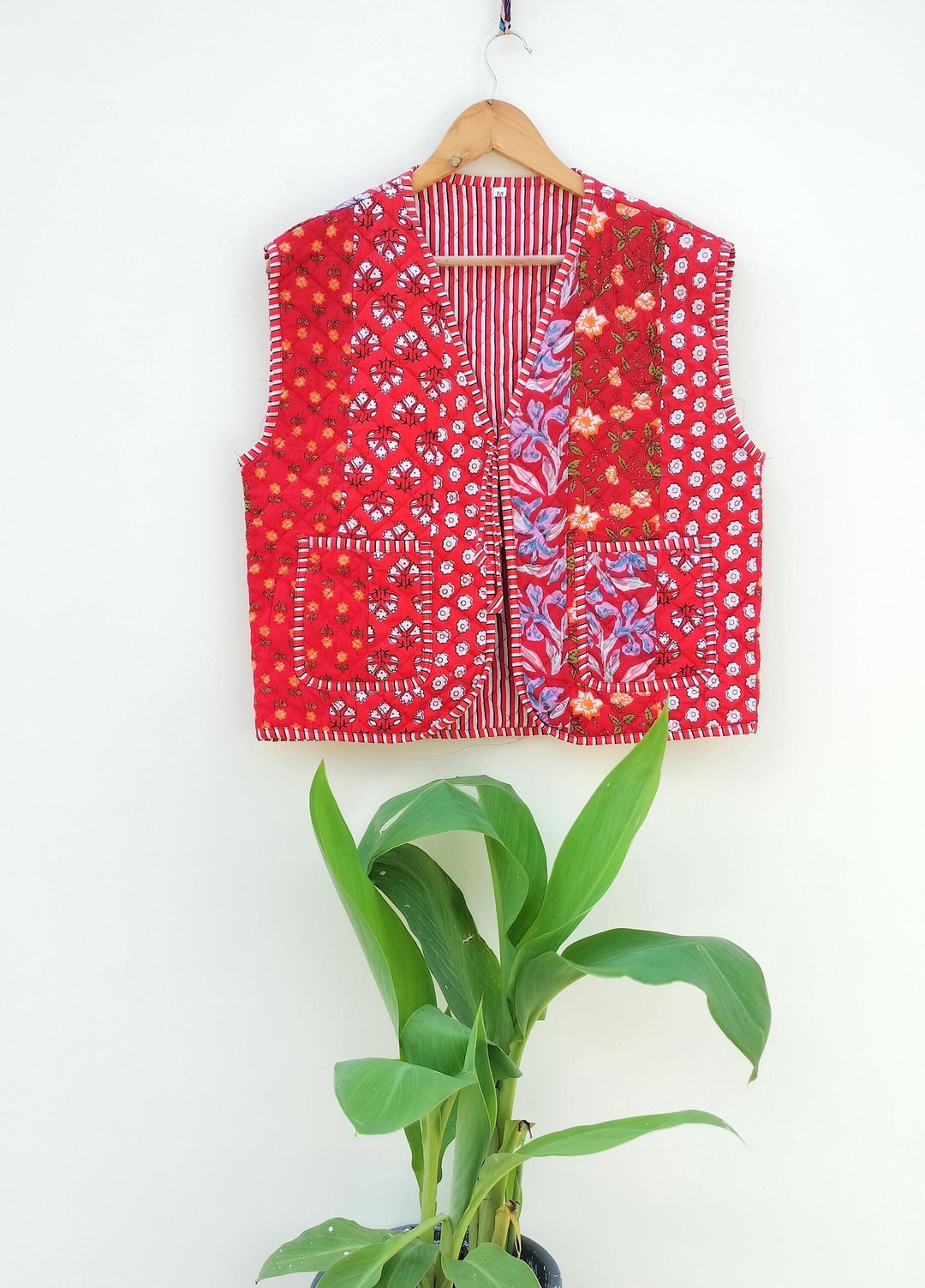 Handmade Cotton Kantha Jacket: Indian Block Print Quilted Vest - Etsy
