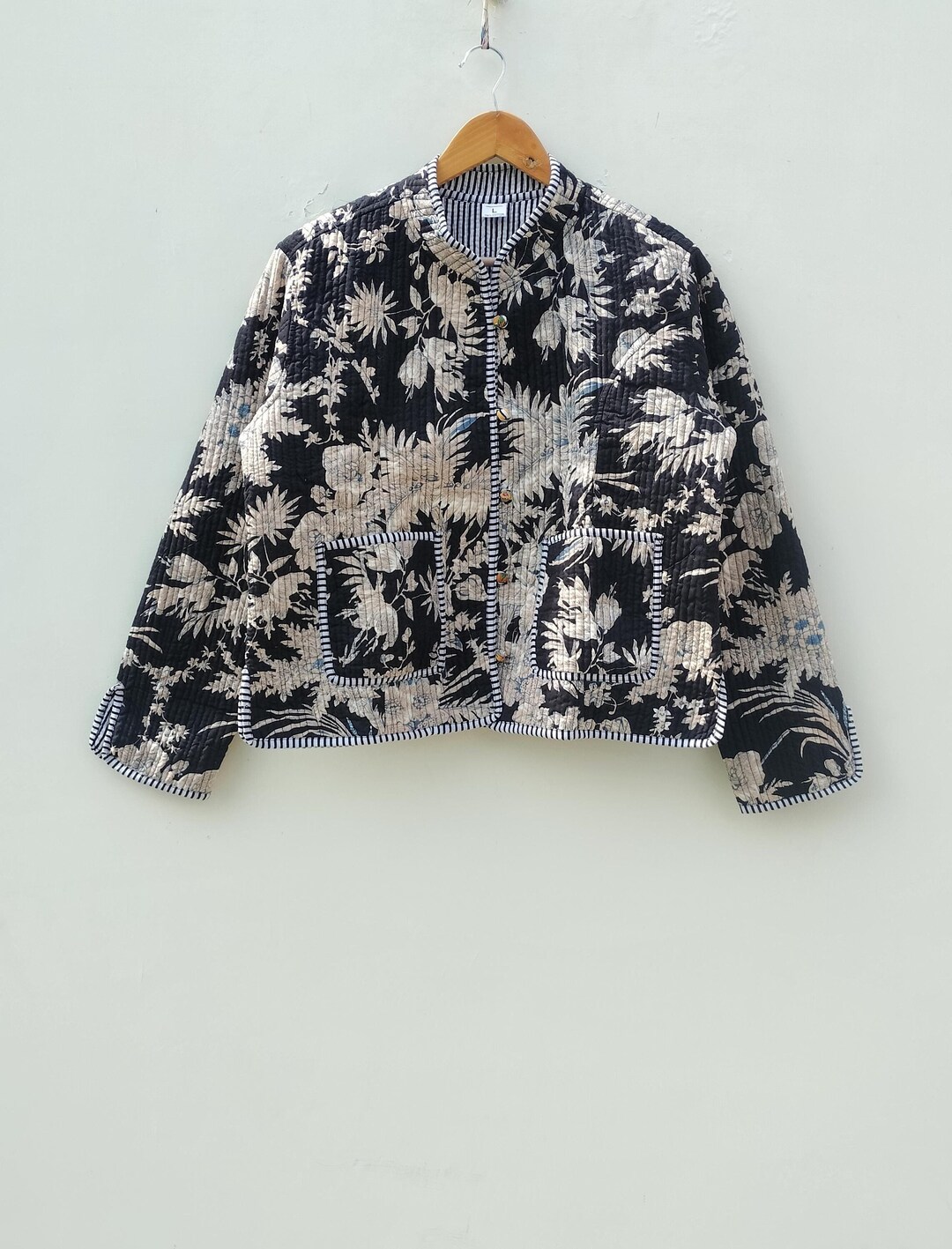 Quilted Jacket Flower Printed Boho Style Cotton Reversible Hand Made ...
