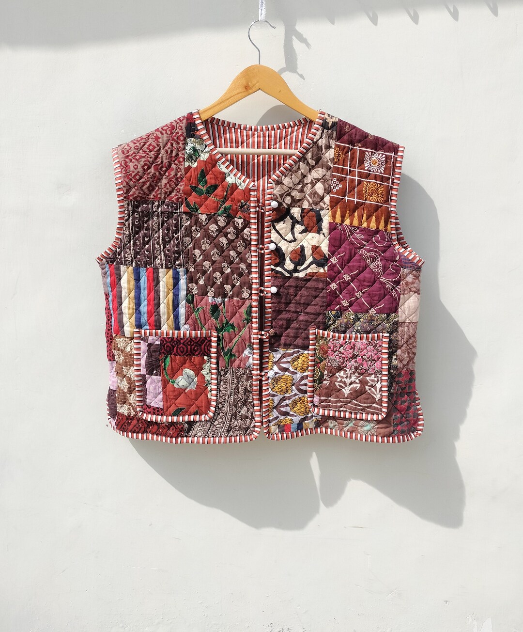 Sleeveless Cotton Patchwork Jackets, Indian Cotton Handmade Winter ...