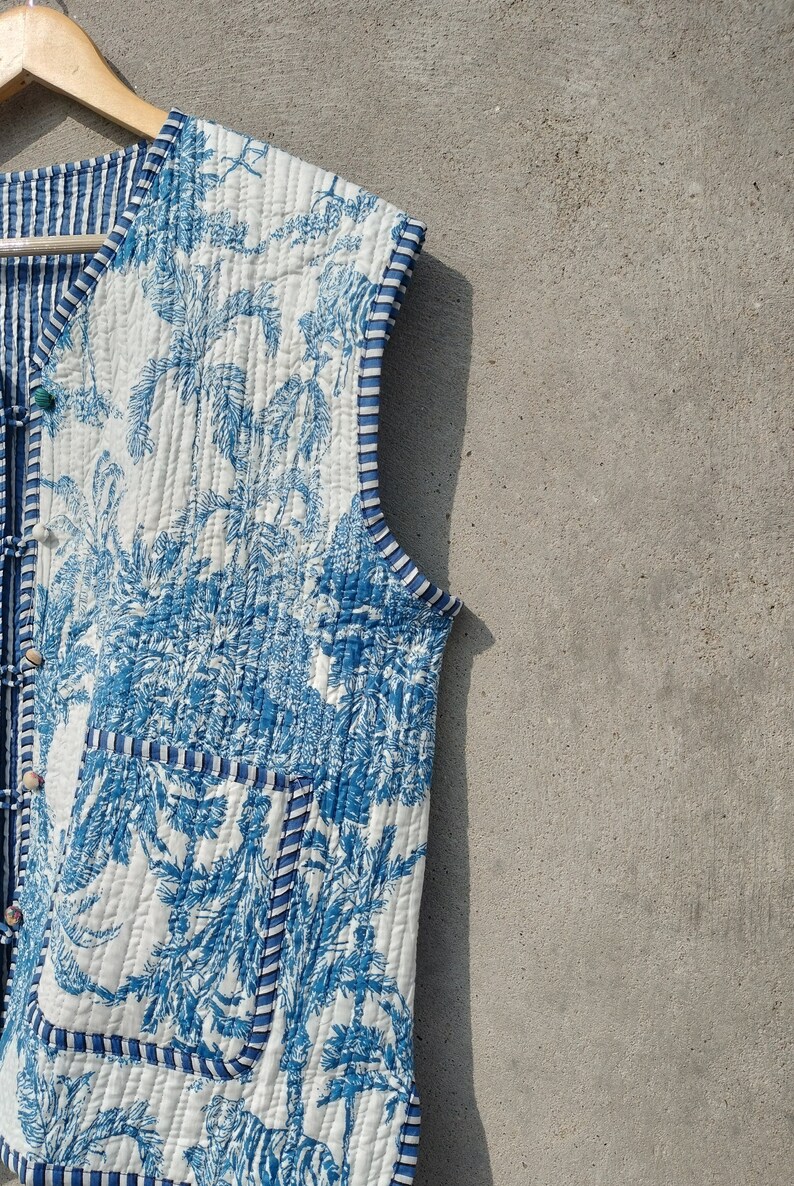Handmade Blue & White Quilted Vest: Boho Reversible Jacket - Etsy