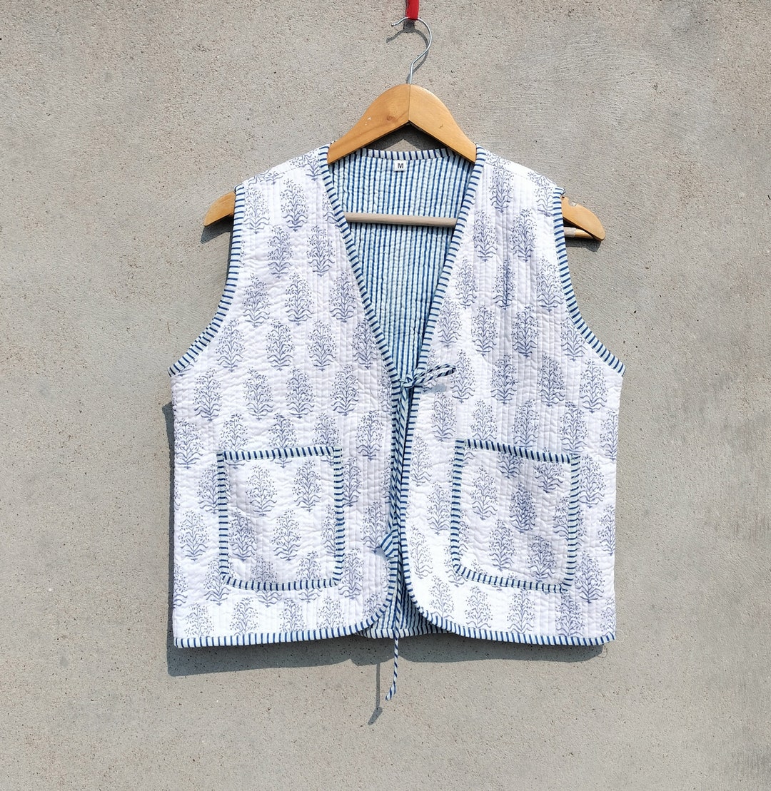 Sleeveless Cotton Hand Block Jackets, Indian Cotton Handmade Winter ...