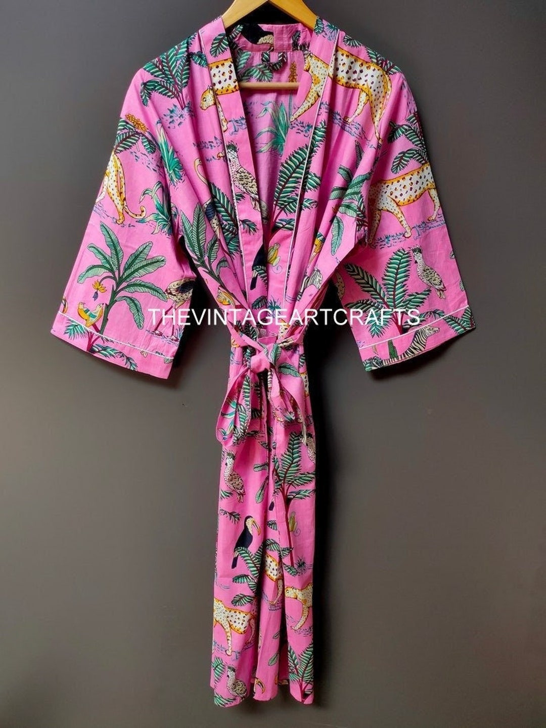 Hot Pink Cotton Indian Beach Kimono Robe kimono Robecotton - Etsy