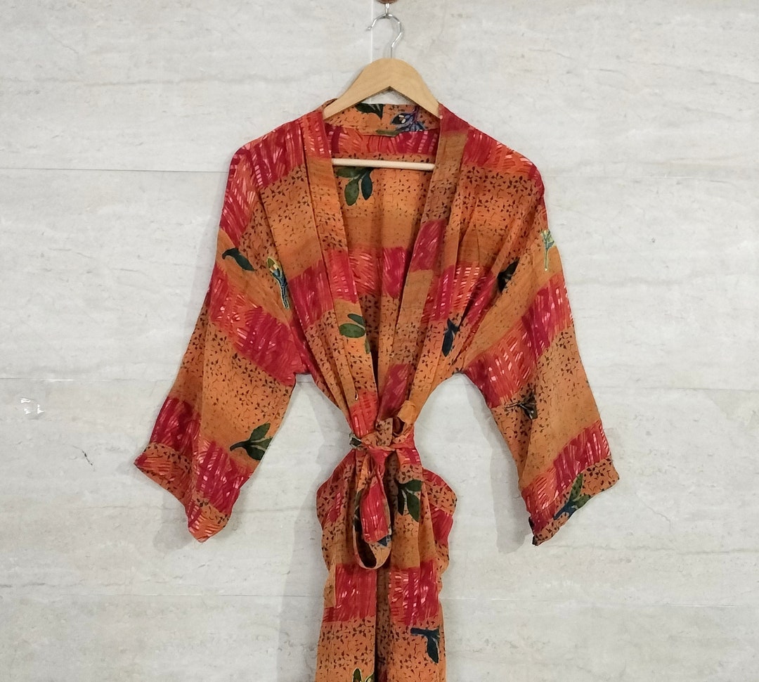 Silk Robe,vintage Recycle Silk Saree Robe,silk Kimono,night Wear,swim ...