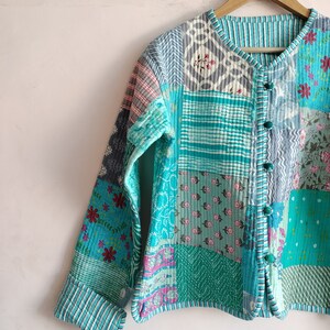 Reversible Quilted Cotton Jacket In-vintage Red/blue Floral Block Print ...