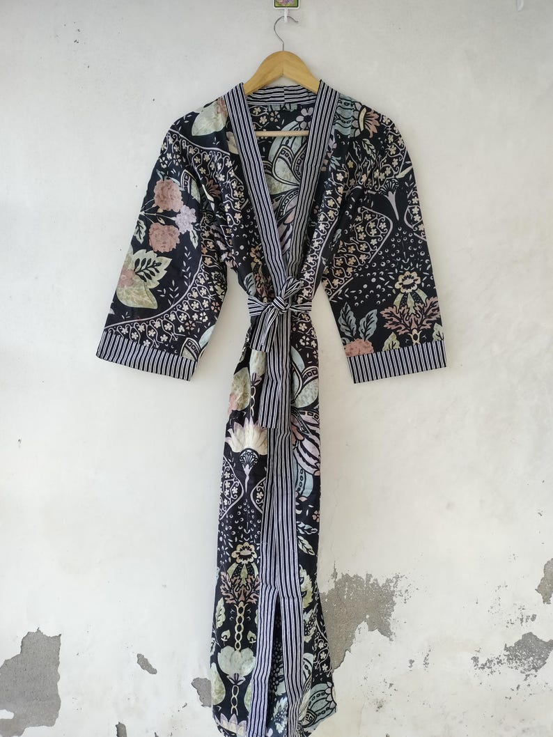 Handmade Cotton Kimono Robe: Floral Print Loungewear - Etsy