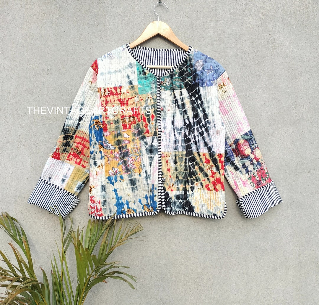 Multi Color Hand Tie Dye Jacket Indian Handmade Quilted Patchwork ...