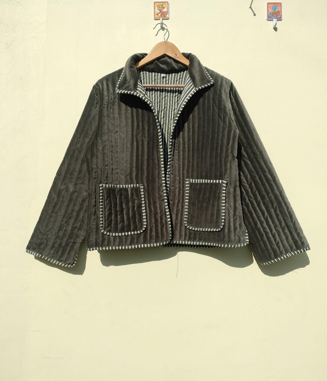 Handmade Cotton Velvet Quilted Jacket: Bohemian Kantha Coat - Etsy