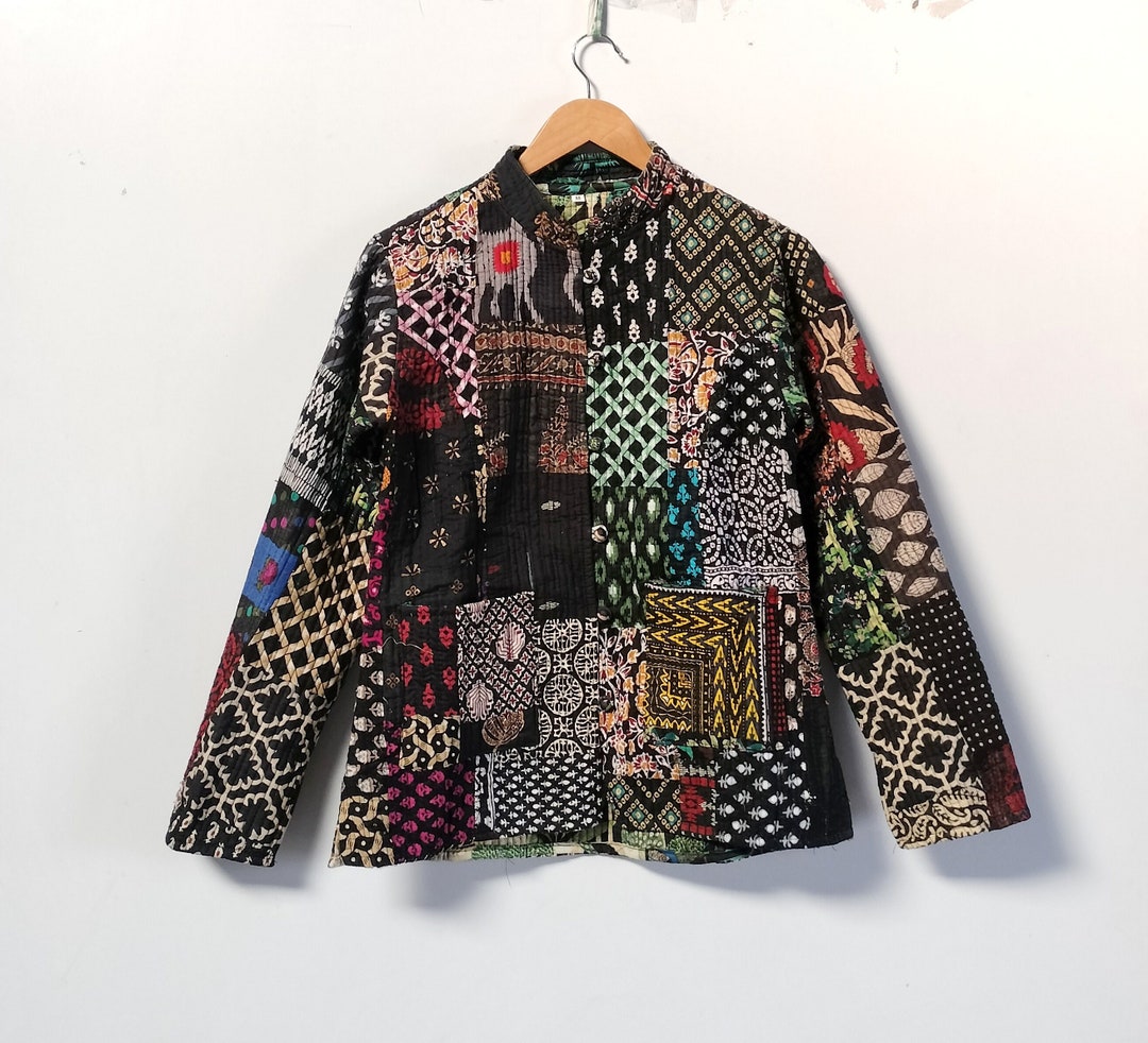 Indian Kantha Jacket, Cotton Quilted Coat, Patch Work Boho, Hippie ...