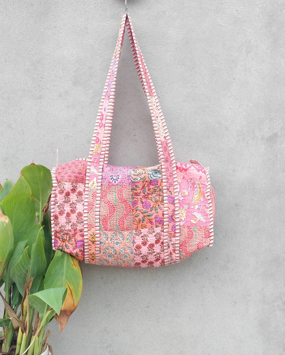 Handmade Quilted Patchwork Tote Bag: Reversible Cotton Boho Shopping ...