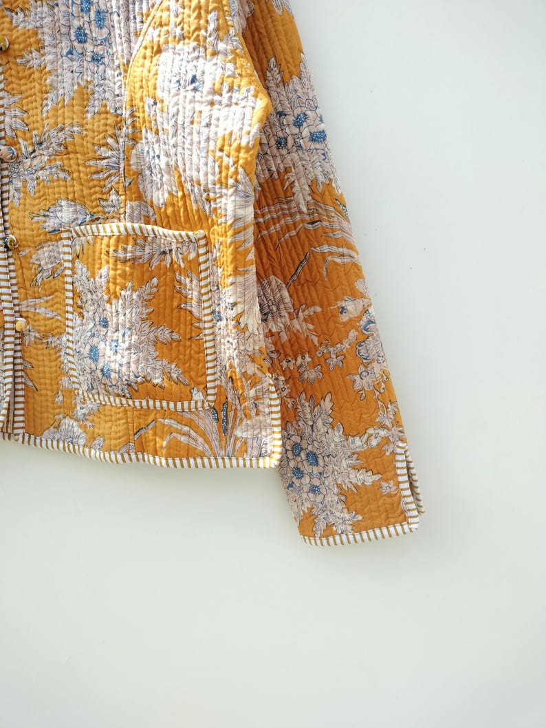 Hand Block Print Quilted Jacket: Indian Floral Cotton Coat - Etsy