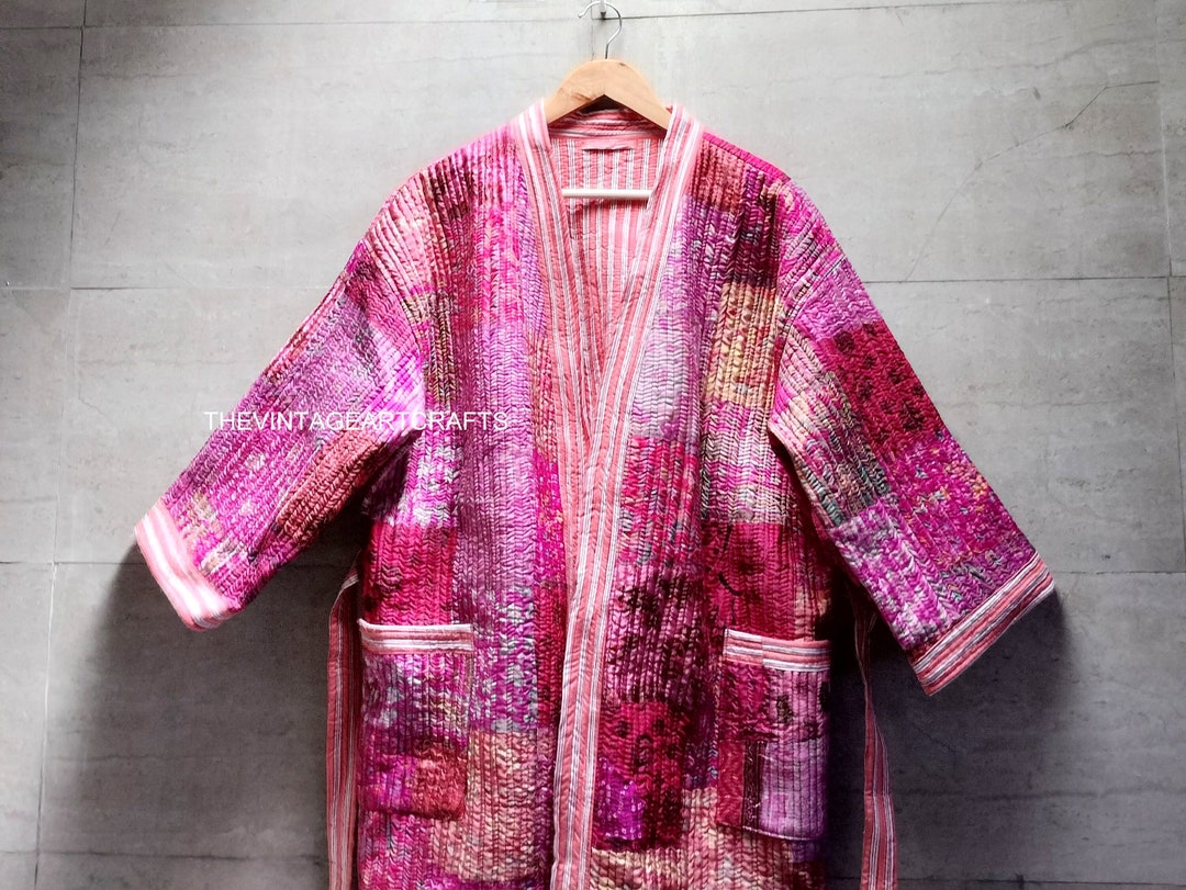 Vintage Silk Sari Kantha Kimono Robes Lover Recycled Dressing Gowns ...