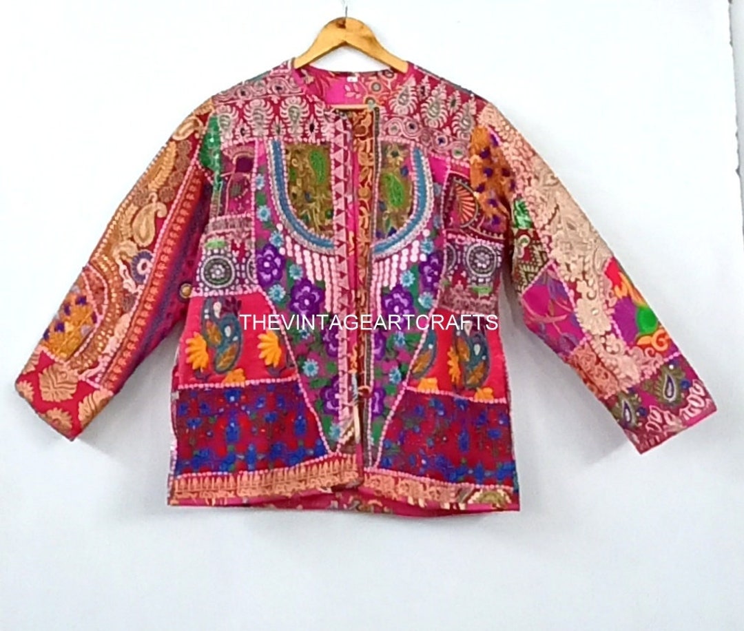 Women Fashion Zari Thread Embroidered Jacket Multicolored Patches Tikki ...