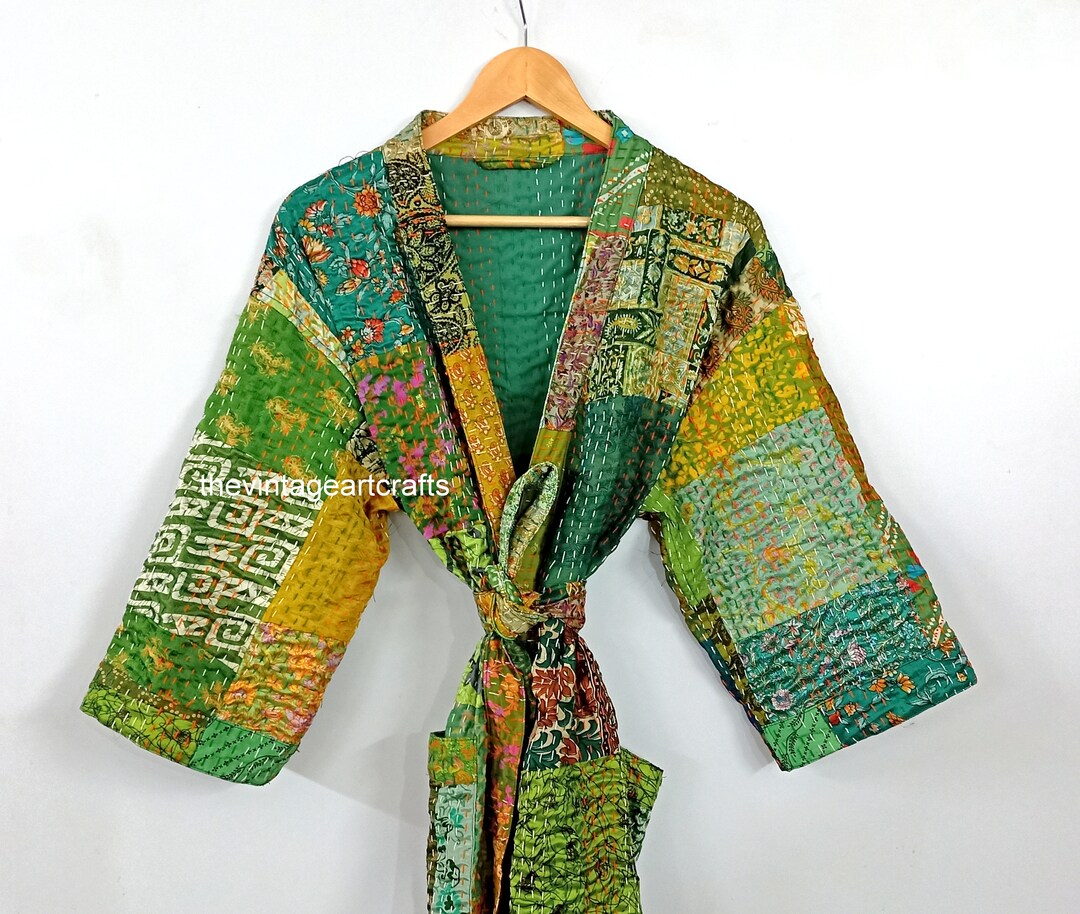 Vintage Silk Sari Kantha Kimono Robes Lover Recycled Dressing Gowns ...