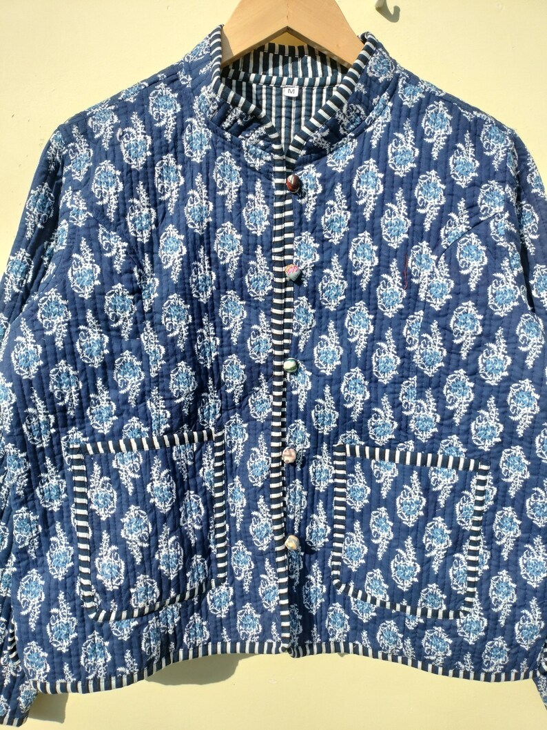 Indigo Blue Kantha Jacket: Handmade Indian Cotton Quilted Coat - Etsy