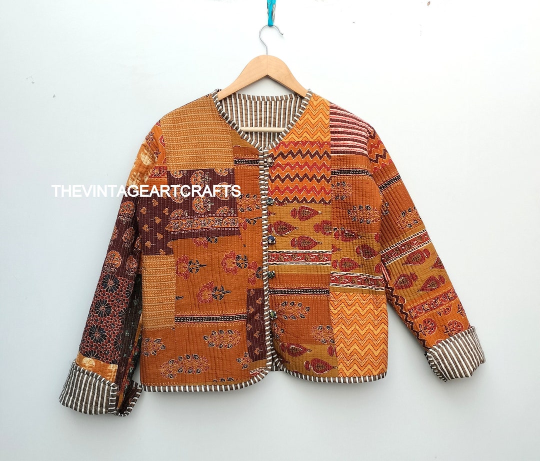 Reversible Hand Block Print Cotton Quilted Jacket Handmade Vintage ...