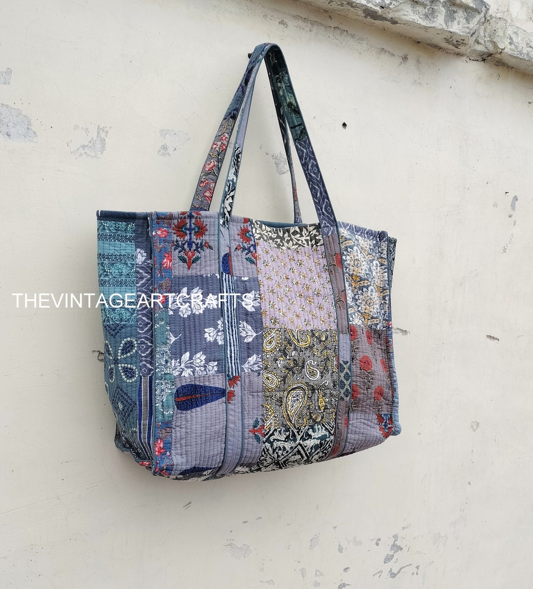 Quilted Patch Work Tote Shoulder Bag Cotton Lotus Patch Friendly ...