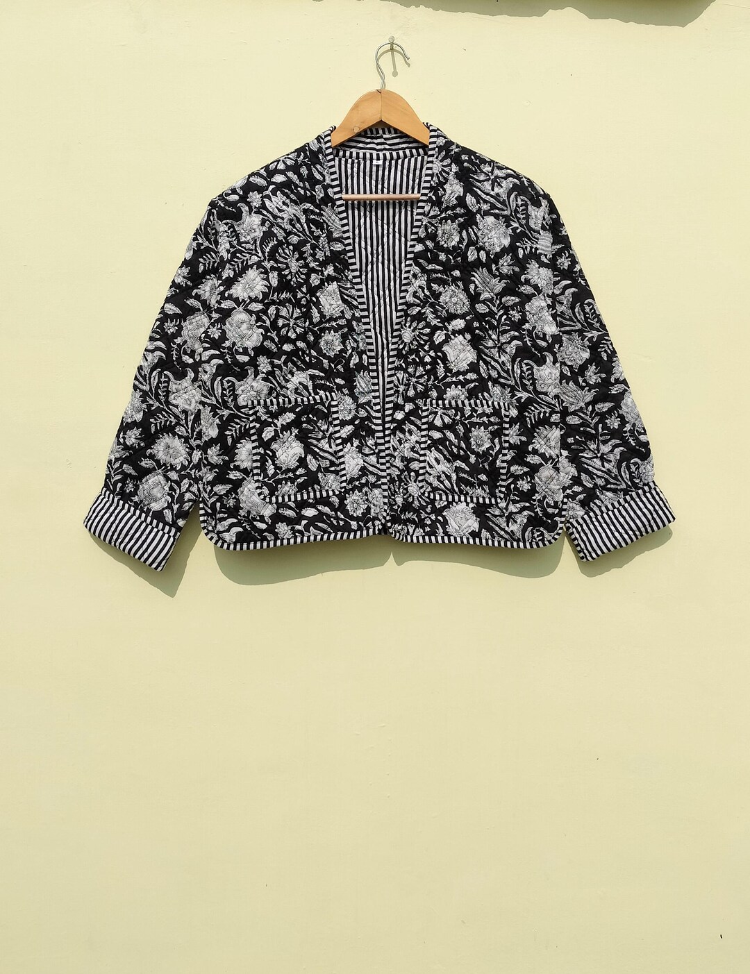 Hand Block Print Cotton Quilted Jacket: Reversible Indigo Coat - Etsy