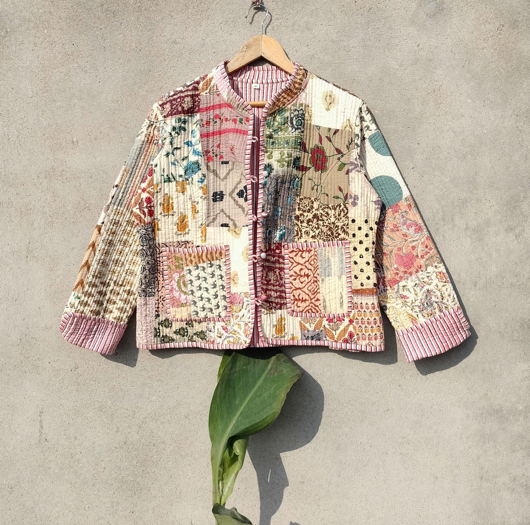 Cotton Hand Made Kantha Jacket Quilted Jacket Hand Made Vintage Quilted ...