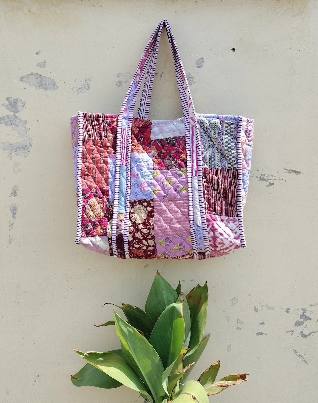 Handmade Cotton Patchwork Tote Bag: Reversible Quilted Shopper - Etsy