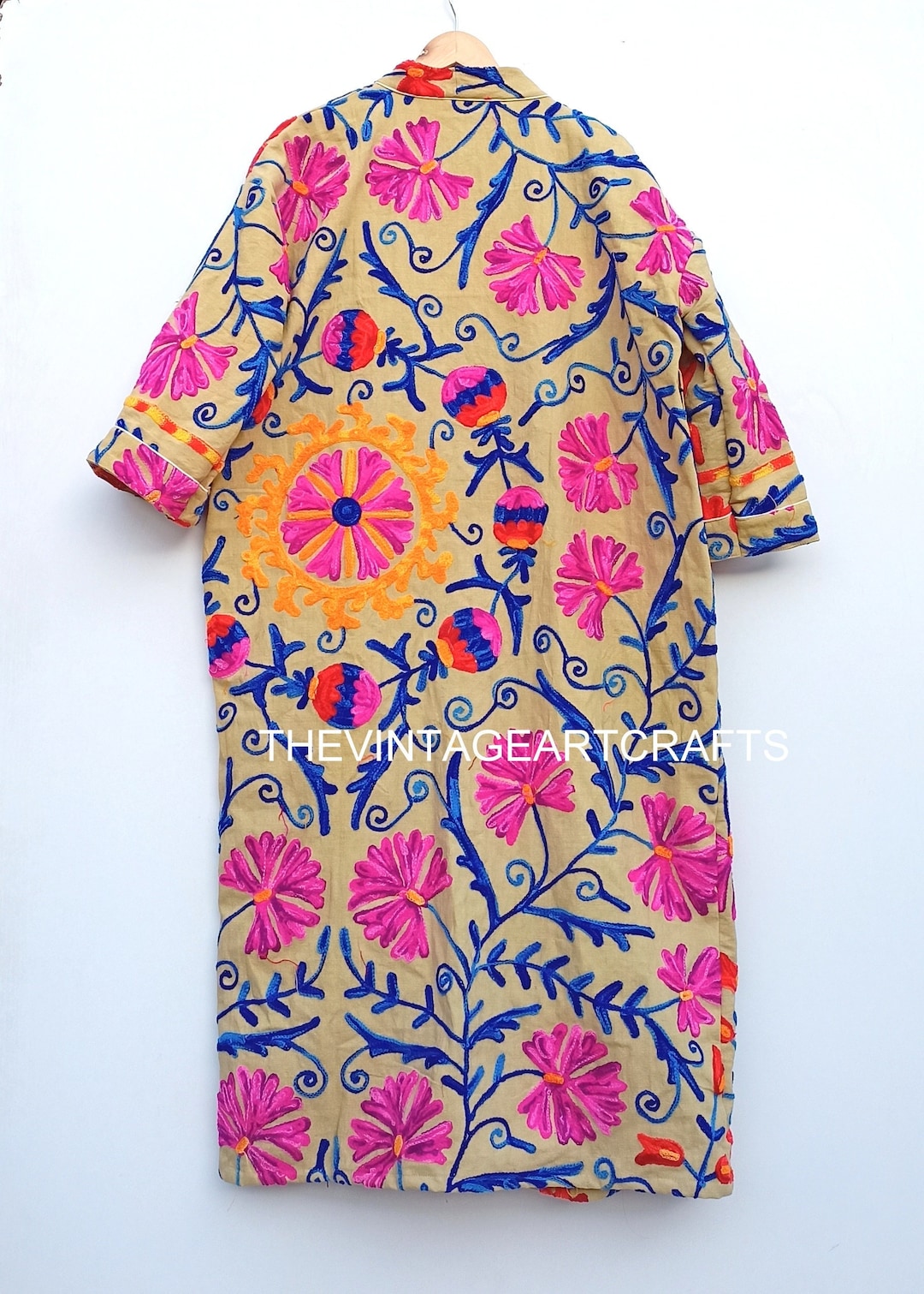 Handmade Suzani Embroidered Cotton Coat: Boho Long Caftan - Etsy