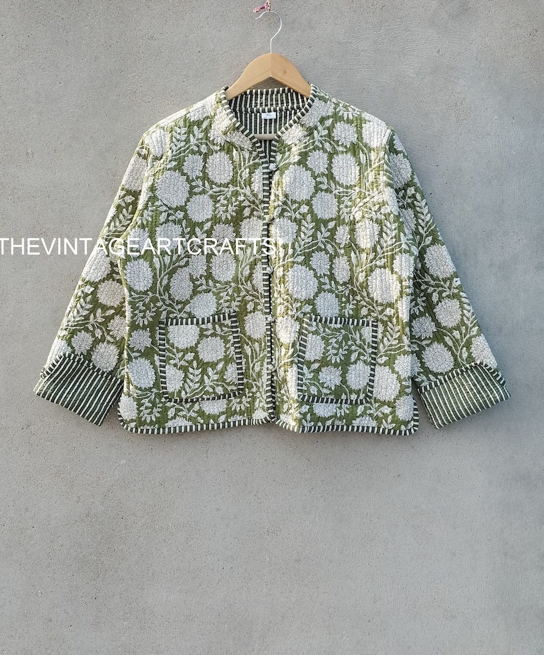 Cotton Women's Quilted Jacket Block Printed Boho Style Quilted Handmade ...