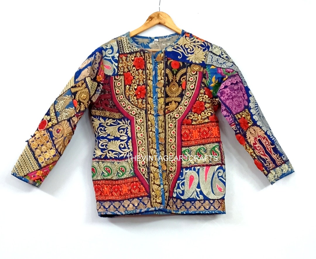 Handmade Patchwork Kantha Jacket, Hand Stitched Silk Patchwork Kantha ...