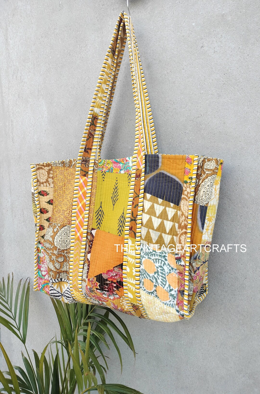 Handmade Cotton Patch Work Quilted Tote Shopping Bag Floral - Etsy