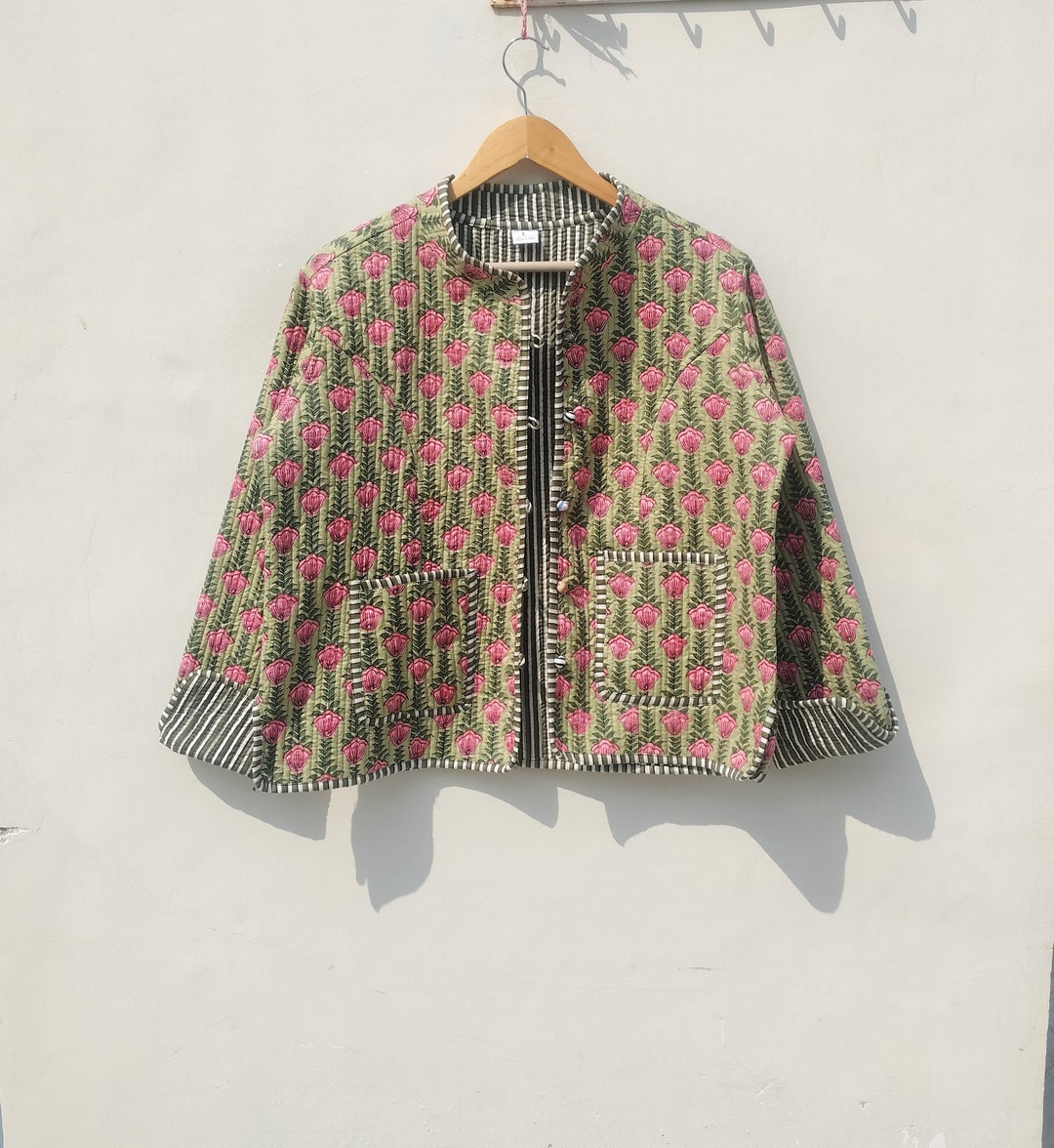 Reversible Quilted Indian Cotton Jacket: Block Print Boho Kimono - Etsy