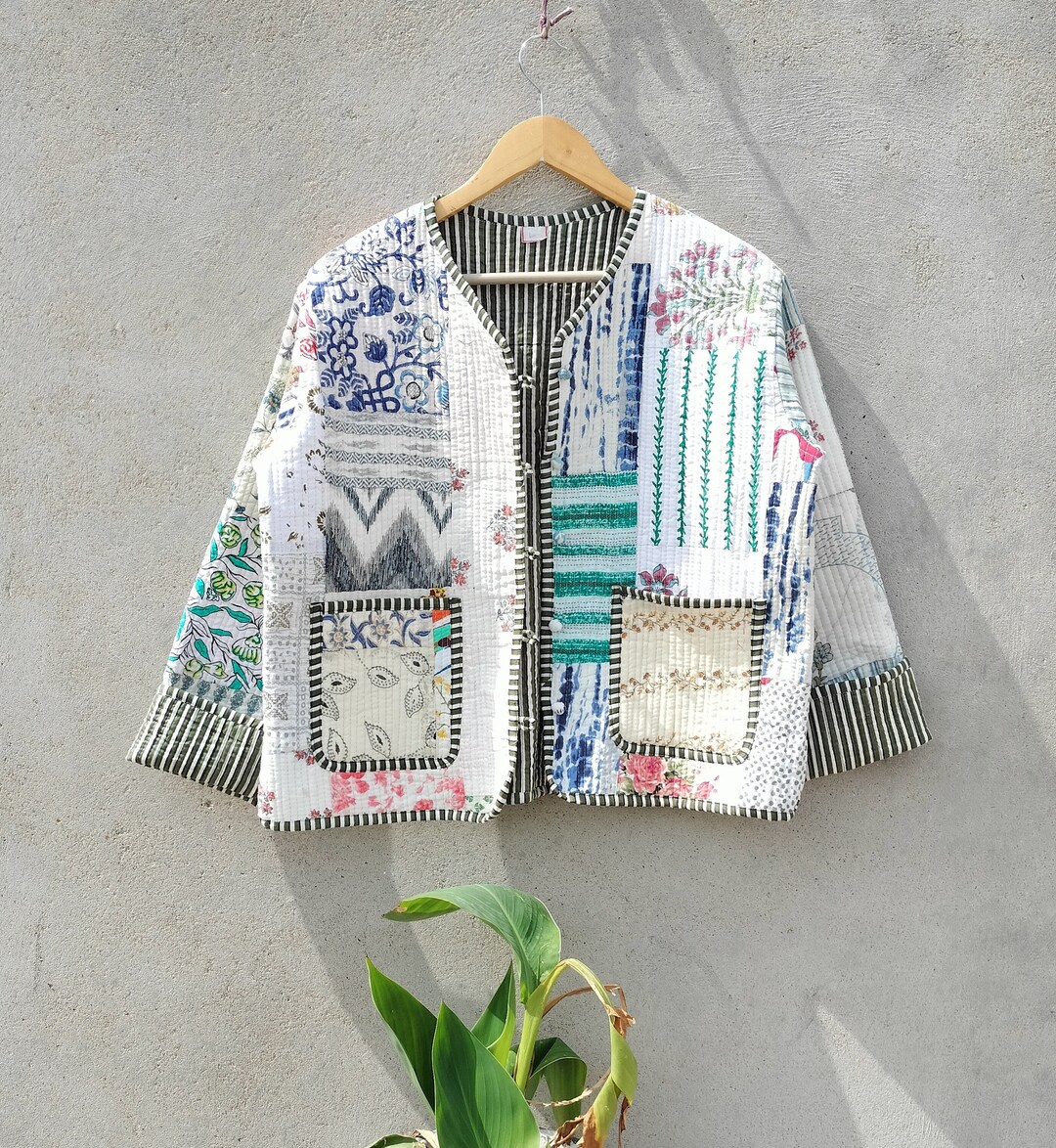 Buy Cotton Hand Made Patch Work Reversible Jacket Multi Color Handmade ...