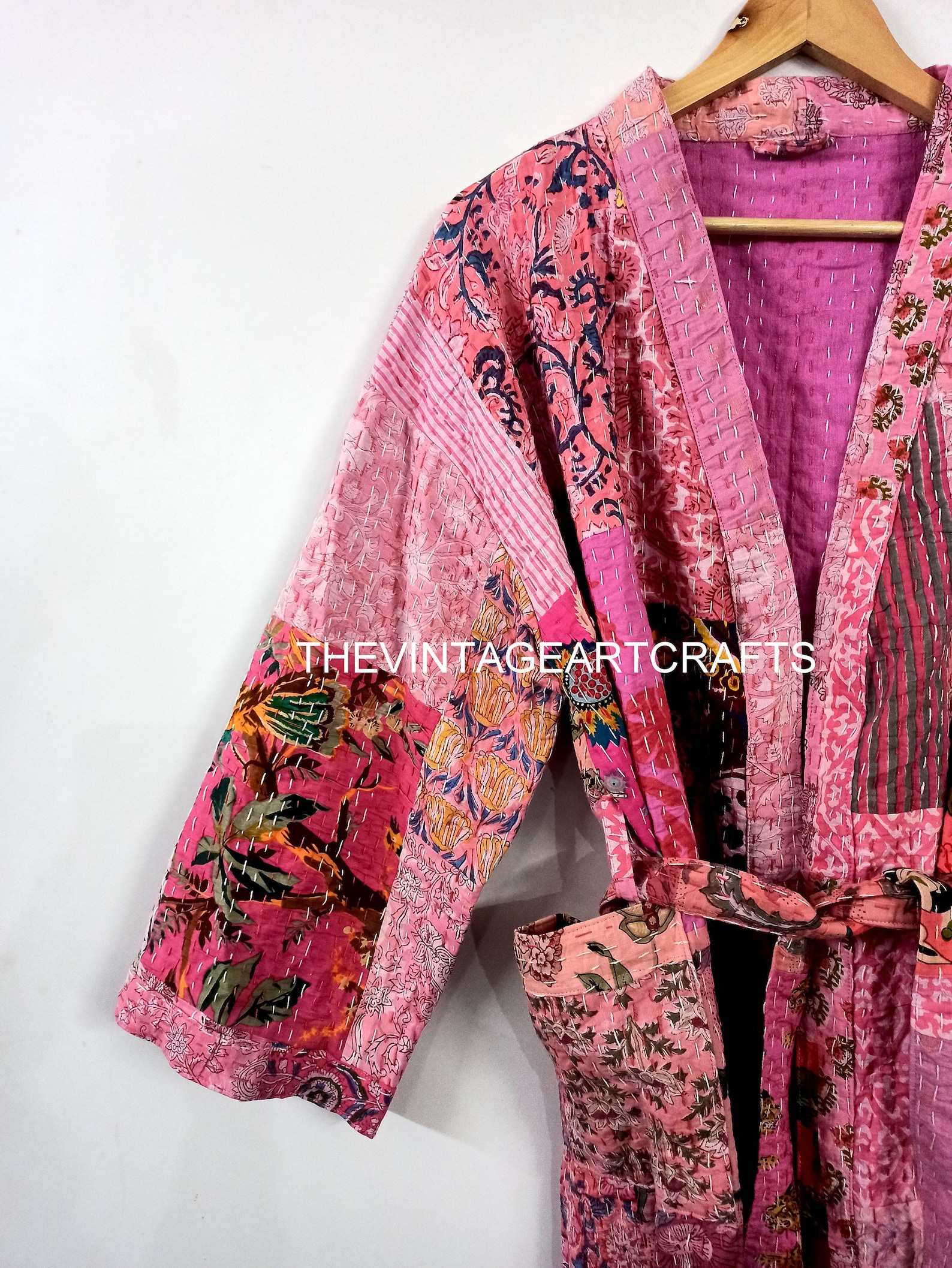 Handmade Cotton Kantha Kimono Robe: Patchwork Quilted Jacket - Etsy