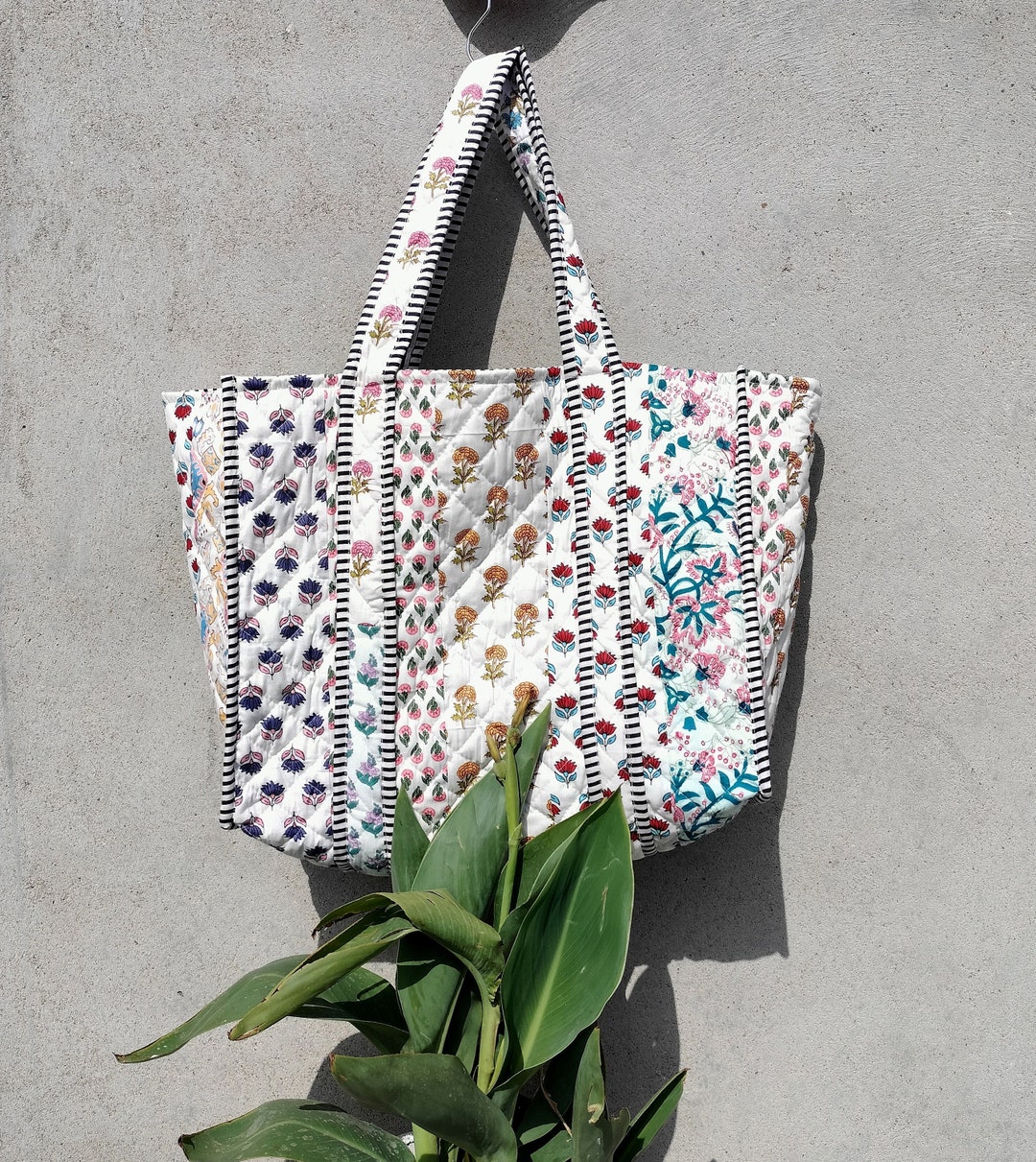New Cotton Jhola Bag, Cotton Quilted Tote Bags, Handmade Quilted ...