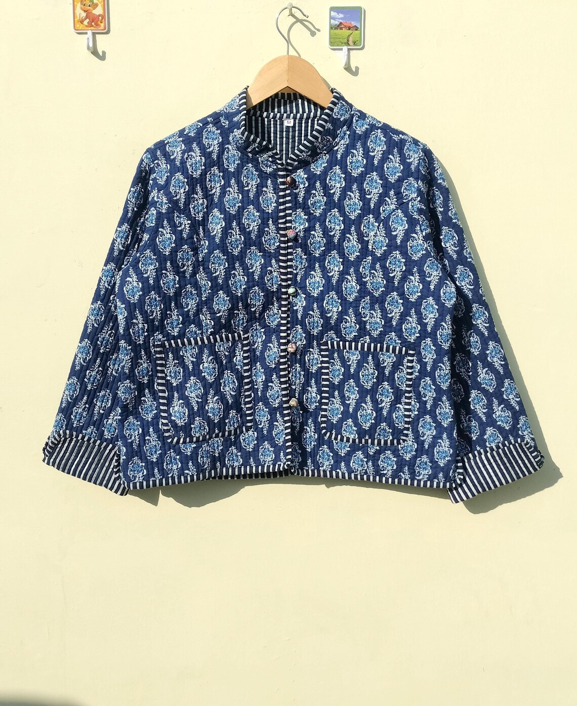 Indigo Blue Kantha Jacket: Handmade Indian Cotton Quilted Coat - Etsy